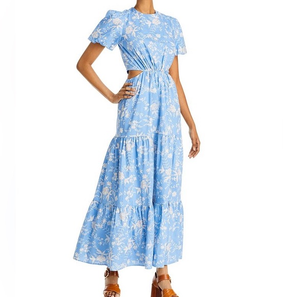 Wayf | Dresses | Blue White Maxi Dress Wcutouts Xs Wayf | Poshmark